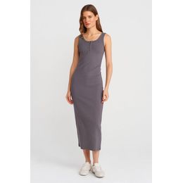 Rippengestricktes Midi Bodycon-Kleid mit Kn&ouml;pfen