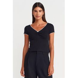 Damen Baumwoll-Crop-Bluse mit R&uuml;schensaum