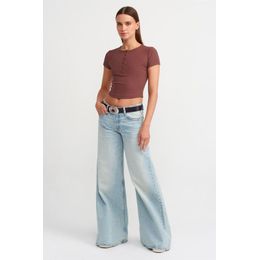 Damen Kurz geschnittenes Slim-Fit Rundhalsausschnitt T-Shirt