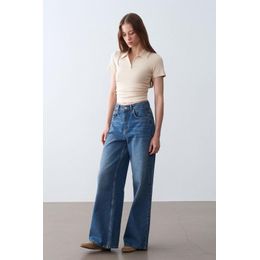 Damen Crop Slim Fit Polo T-Shirt
