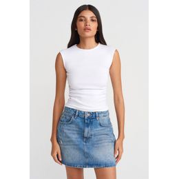 Damen Rippenloses &Auml;rmelloses Rundhals-T-Shirt