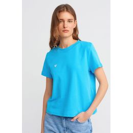 Damen Baumwoll Rundhalsausschnitt T-Shirt mit Stickerei