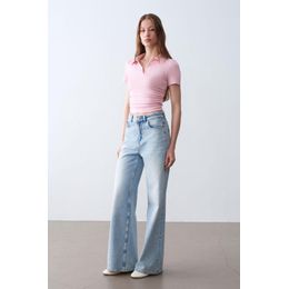 Damen Crop Slim Fit Polo-T-Shirt