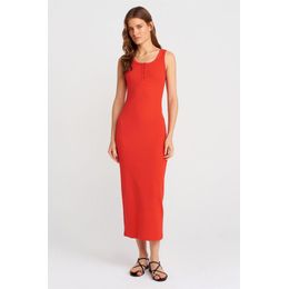 Geripptes Midi Bodycon Kleid mit Kn&ouml;pfen
