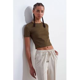 Damen Slim-Fit Crop T-Shirt mit Rundhalsausschnitt