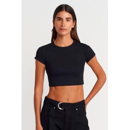 Damen Slim Fit Crop Crew Neck T-Shirt