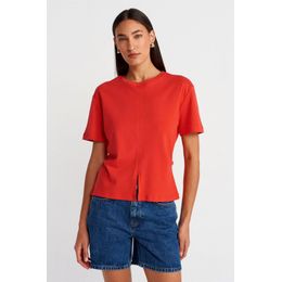 Damen Baumwoll T-Shirt mit Rundhalsausschnitt und Schlitz