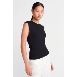 &Auml;rmellose Rippstrick-Bluse mit Knopfleiste