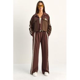 Gestreiftes Hemdblusenjacken- und Hose mit weitem Bein Set