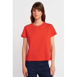 Damen Baumwoll-Rippstrick Rundhals-T-Shirt