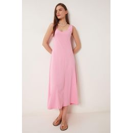 U-Kragen Midi Kleid