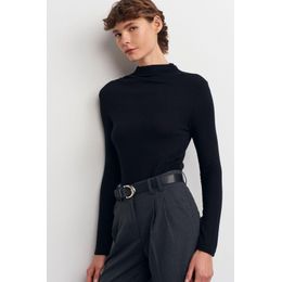 Rippstruktur Slim-Fit Halbstehkragenbluse