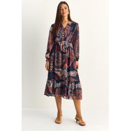 Paisley V-Ausschnitt Midi-Kleid