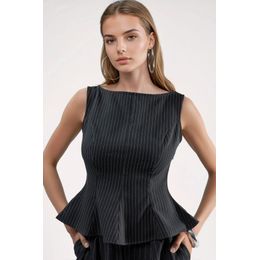 Gestreiftes Bootneck-Peplum-Top mit Rei&szlig;verschluss