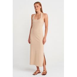 Rippstrick-Halter-Midikleid mit Schlitz