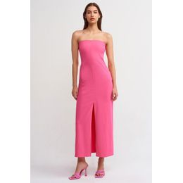 Tr&auml;gerloses, tailliertes Midikleid mit Schlitz