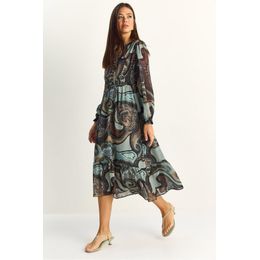 Paisley V-Ausschnitt Midi-Kleid