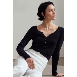 Schmal geschnittene Baumwollbluse mit langen &Auml;rmeln und Knopfleiste