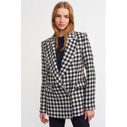 Kariertes Tweed Langblazer-Jackett