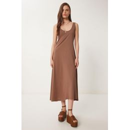 U-Kragen Midi Kleid