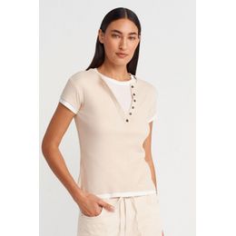 Damen Baumwoll V-Ausschnitt Knopf T-Shirt