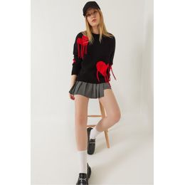 R&uuml;schen-Herz-Muster Rundhals-Pullover