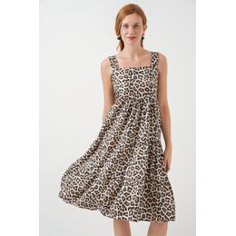 Gemustertes Midikleid mit Quadratkragen