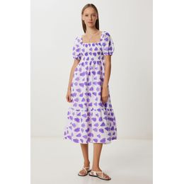 R&uuml;schen-Affekt-Print A-Linien Midi Kleid mit quadratischem Kragen