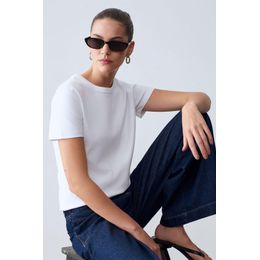 Damen Unifarbene Rundhalsausschnitt T-Shirt