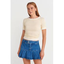 Damen Crop Slim-Fit Rundhals-T-Shirt