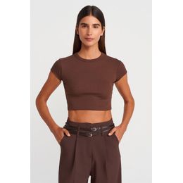 Damen Slim Fit Crop T-Shirt mit Rundhalsausschnitt