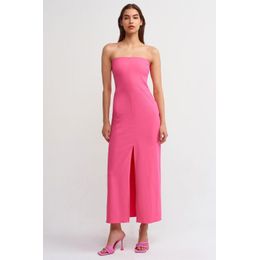 Tr&auml;gerloses, tailliertes Midikleid mit Schlitz