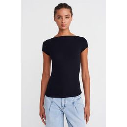 Damen Rippstrick Boot-Ausschnitt Slim Fit T-Shirt
