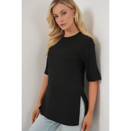 Strukturiertes Rundhals-T-Shirt mit kurzen &Auml;rmeln