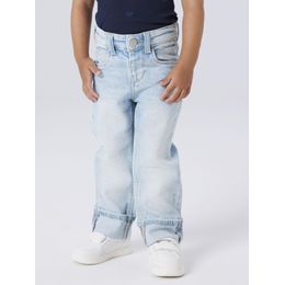 Straight-Jeans name it "NMFROSE STRAIGHT FOLD JEANS 4224-AZ NOOS", M&auml;dchen, Gr. 104, N-Gr, blau (light blau denim), Denim/Jeans, Obermaterial: 99% Baumwolle, 1% Elasthan, unifarben, straight fit lang, Jeans Straight-Jeans