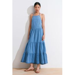 Damen Baumwoll-Denim-Midikleid