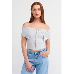 Damen Carmenausschnitt Crop-Top mit Rei&szlig;verschluss
