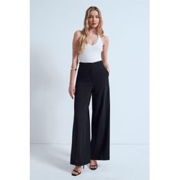 Damen High-Waist Weitbein-Crepe-Hosen