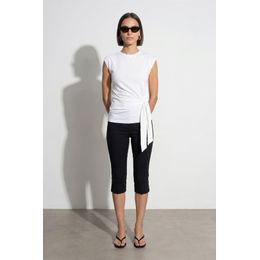 &Auml;rmelloses Baumwoll-T-Shirt f&uuml;r Damen mit Bindedetail am Rundhals