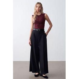 Damen High-Waist Weitbein-Crepe-Hosen
