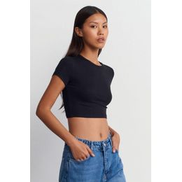 Damen Slim-Fit Crop Rundhalsausschnitt T-Shirt