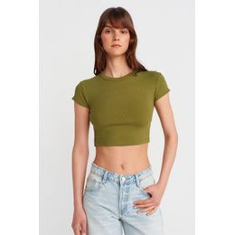 Damen Slim Fit Crop Crew Neck T-Shirt