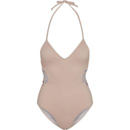 Monokini Urban Classics "Urban Classics Damen Ladies Rib Swimsuit", Damen, Gr. M, N-Gr, beige (rose), 88% Polyester, 12% Elasthan, Badeanz&uuml;ge