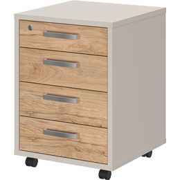 Rollcontainer FMD "Calvi", beige (cashmere, hickory), B:48cm H:65,5cm T:49,5cm, Holzwerkstoff, Rollwagen, Rollcontainer