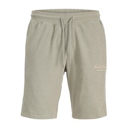 Jack & Jones Laufhose JACK & JONES "JPSTGORDON ARCHIVE COLOR SWEAT SHORT MID", Herren, Gr. S, N-Gr, beige (vetiver), Web, Obermaterial: 80% Baumwolle, 20% Polyester, unifarben, regular fit kniefrei, Hosen Laufhose, mit Logo Schriftzug