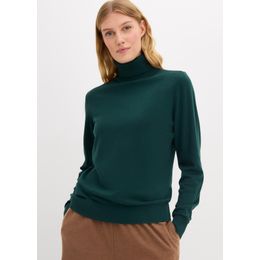 Rollkragenpullover bonprix "Rollkragenpullover", Damen, Gr. 56/58 (XXXL), gr&uuml;n (tiefgr&uuml;n), Feinstrick, Obermaterial: 70% Baumwolle, 30% Polyamid, unifarben, figurbetont h&uuml;ftbedeckend, Rundhals, Strickb&uuml;ndchen, Pullover Rollkragenpullover, aus Feinstrick mit hohem Baumwoll-Anteil, figurbetonte Passform