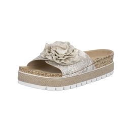 Pantolette Rieker "Rieker Pantoletten Lederimitat", Damen, Gr. 41, beige (gold), Lederimitat, Schuhe Pantolette