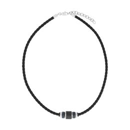 Kette mit Anh&auml;nger Tom Tailor "Schmuck Geschenk Edelstahl Leder Kautschuk", edelstahlfarben, schwarz, blau, gunfarben, Halsketten, Herren, Edelstahl Kautschuk Leder, L: 52 B: 4mm, Edelstahl, Kautschuk, Leder, B:4mm