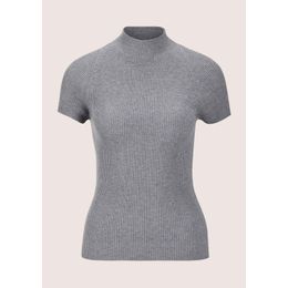 Madeleine Mode Longpullover MADELEINE "Strickoberteil Kurzarm-Pullover aus Strick", Damen, Gr. 34, grau (grau, wollwei&szlig;, melange), Obermaterial: 70% Viskose CV. 30% Polyamid PA., Modern, normal, Pullover Longpullover, Pullover mit Kurzarm