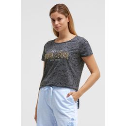Rundhalsshirt SOCCX, Damen, Gr. L, grau (grau bay), Single Jersey, Material: Grundmaterial: 100% Polyester, Ausbrenner: 100% Viskose, bedruckt, regular fit normal, Rundhals, eingesetzt gerader Abschluss, Shirts Rundhalsshirt, mit Ausbrenner-Effekten